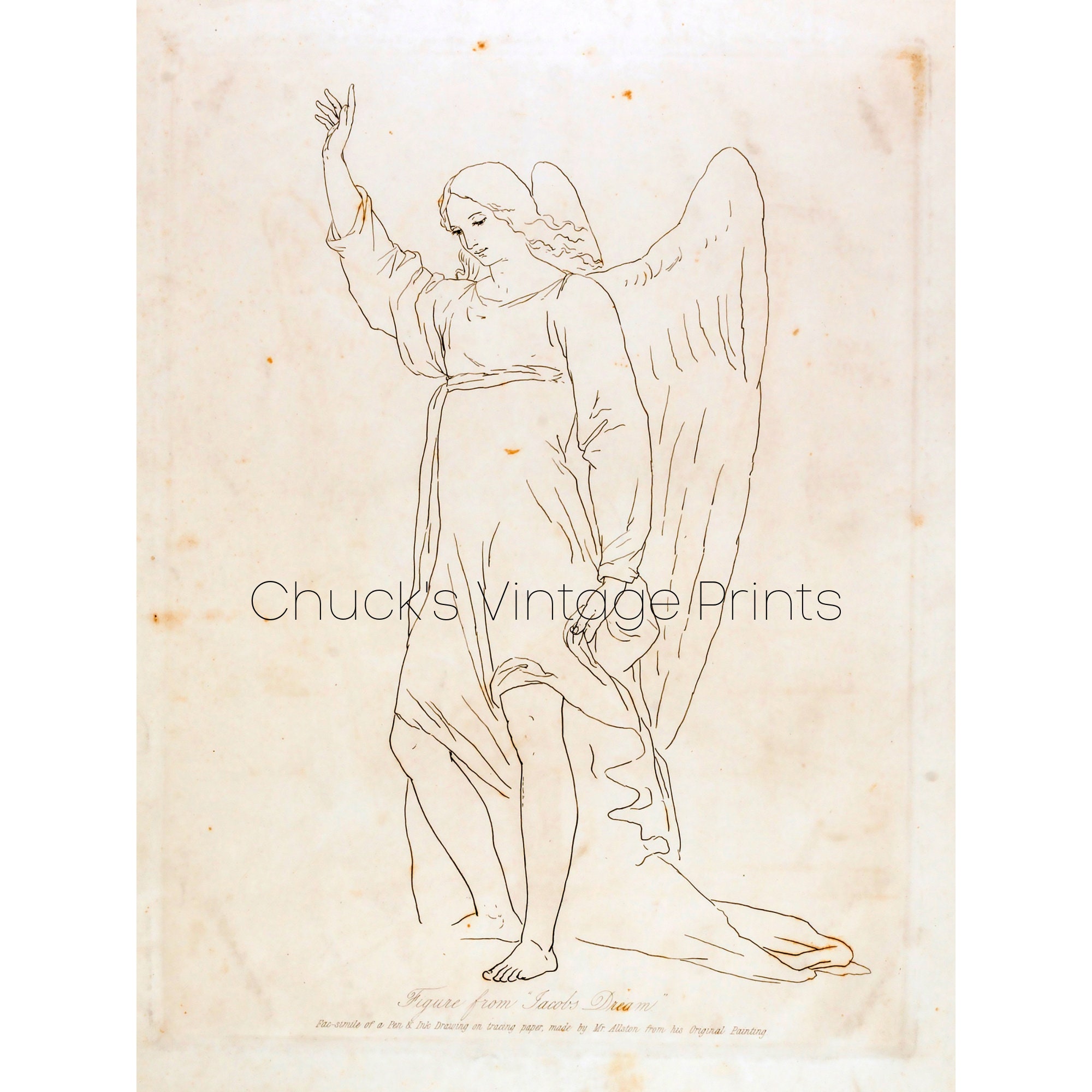 Vintage Printable Sketch Drawing of an Angel With Wings, Female Angel ...