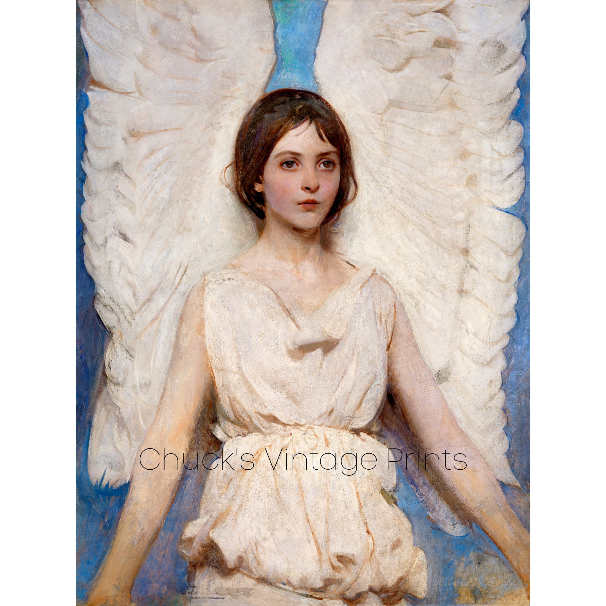 Vintage Female Winged Angel Painting PRINTABLE, Spiritual Celestial ...