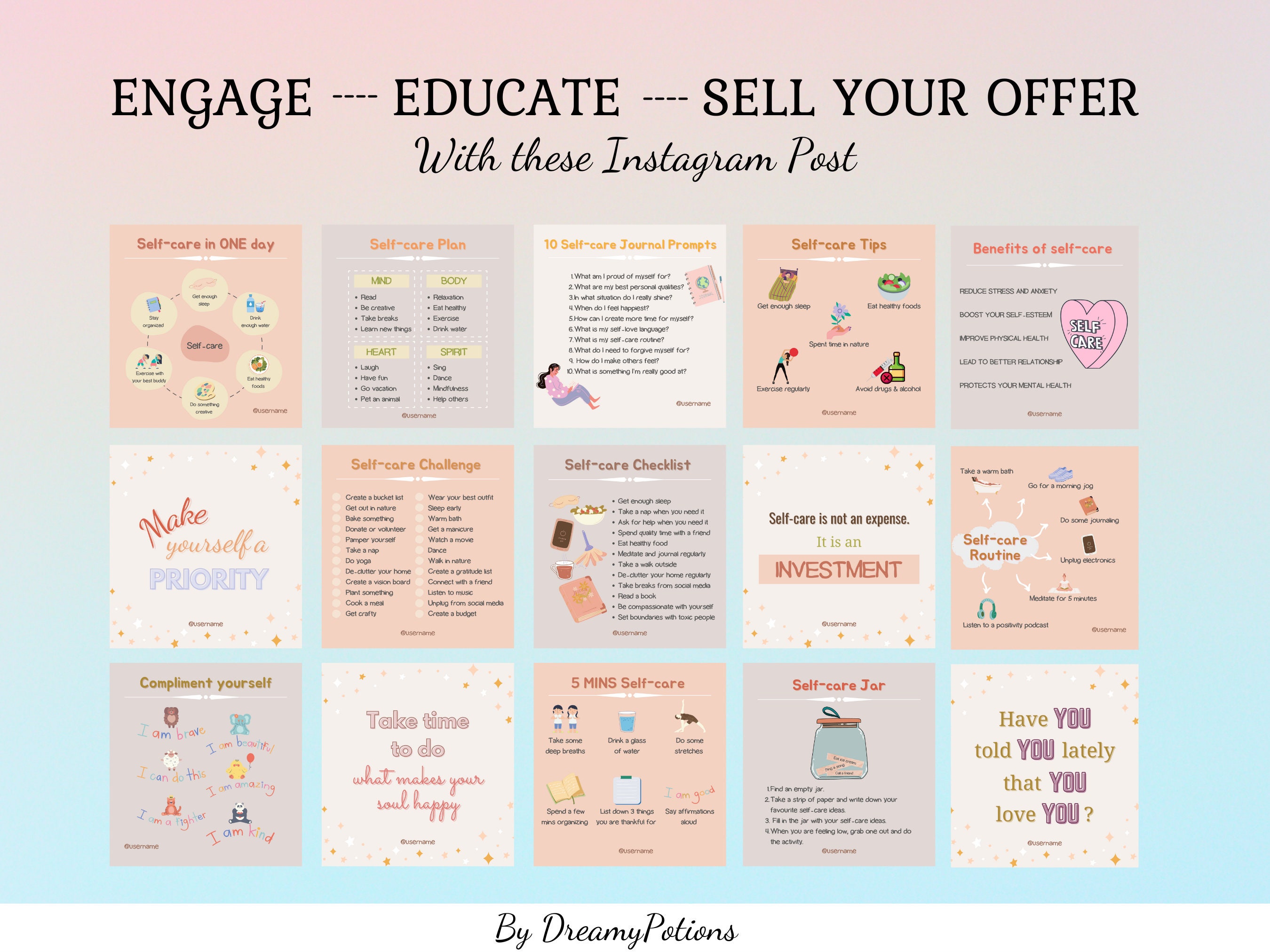 30 Done for You Self-care Engagement Social Media Posts, Life Coach ...