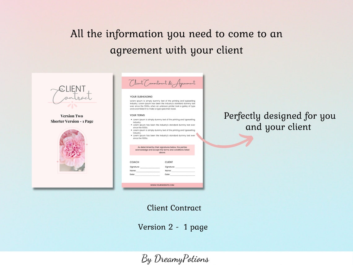 6 Client Contract Templates for Coaches, Business Contract Form ...