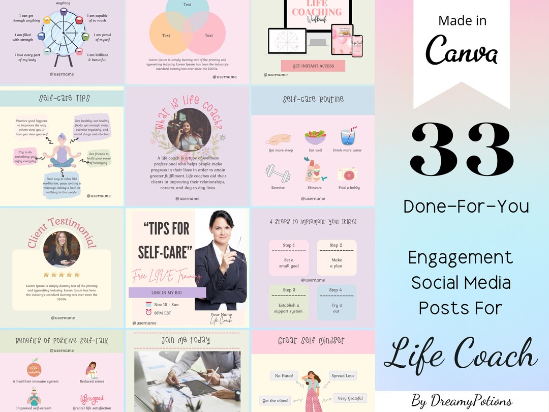 33 Done for You Life Coach Engagement Social Media Posts, Life Coaching ...