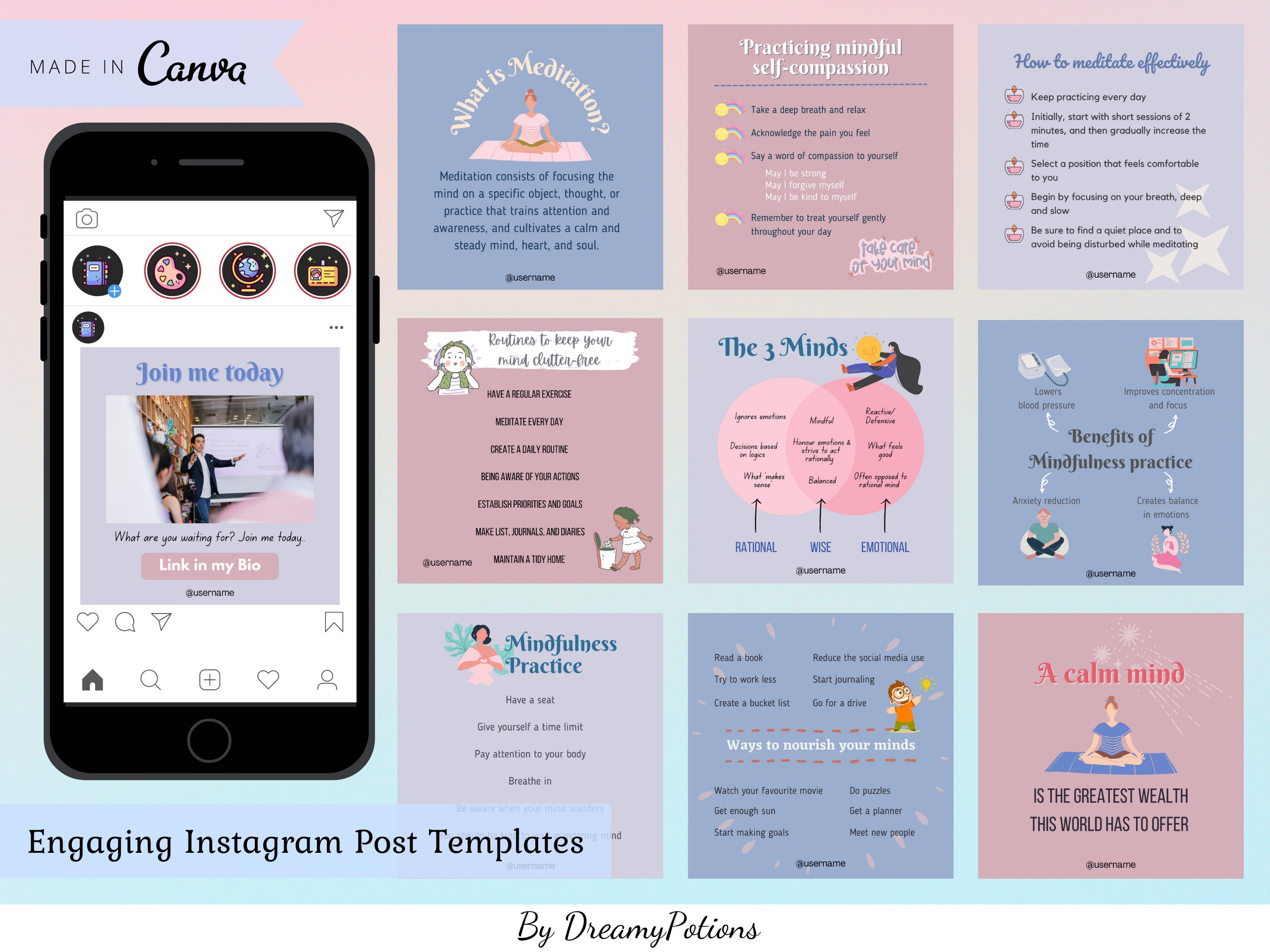 30 Done for You Mindfulness Engagement Social Media Posts, Life Coach ...