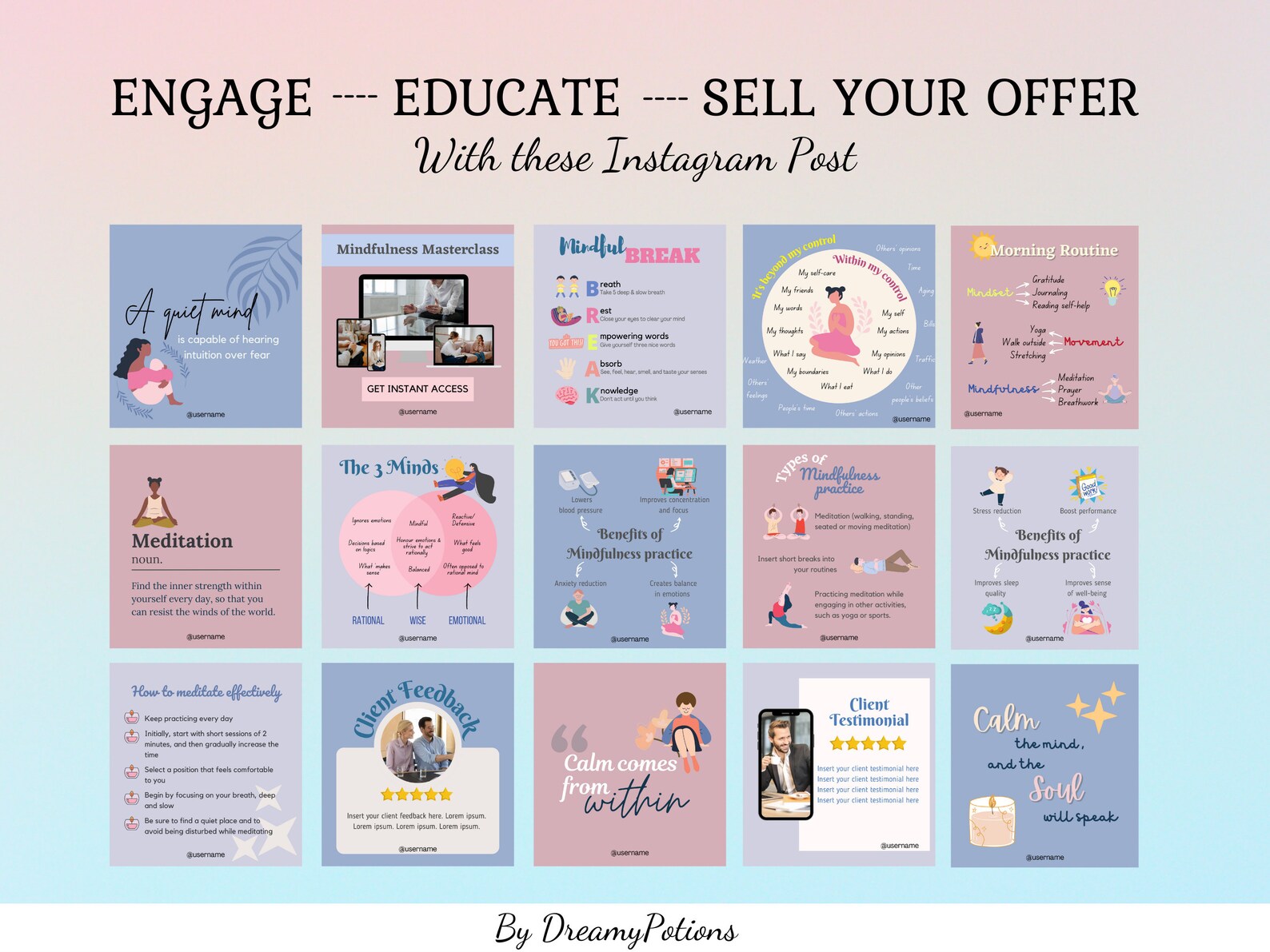 30 Done for You Mindfulness Engagement Social Media Posts, Life Coach ...