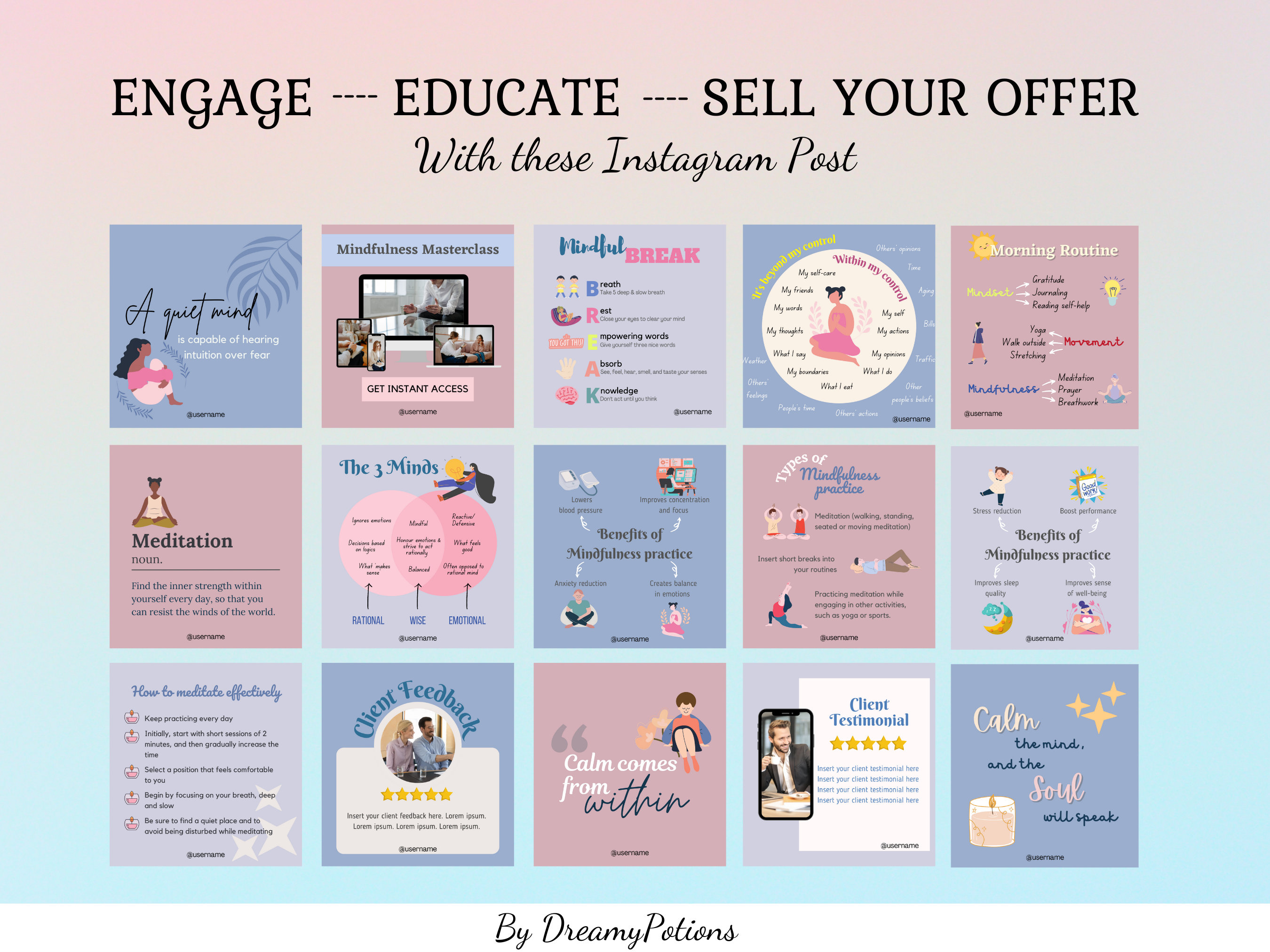 30 Done for You Mindfulness Engagement Social Media Posts, Life Coach ...