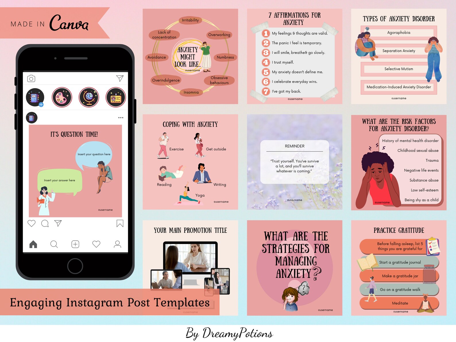 30 Done for You Anxiety Engagement Social Media Post, Mental Health ...