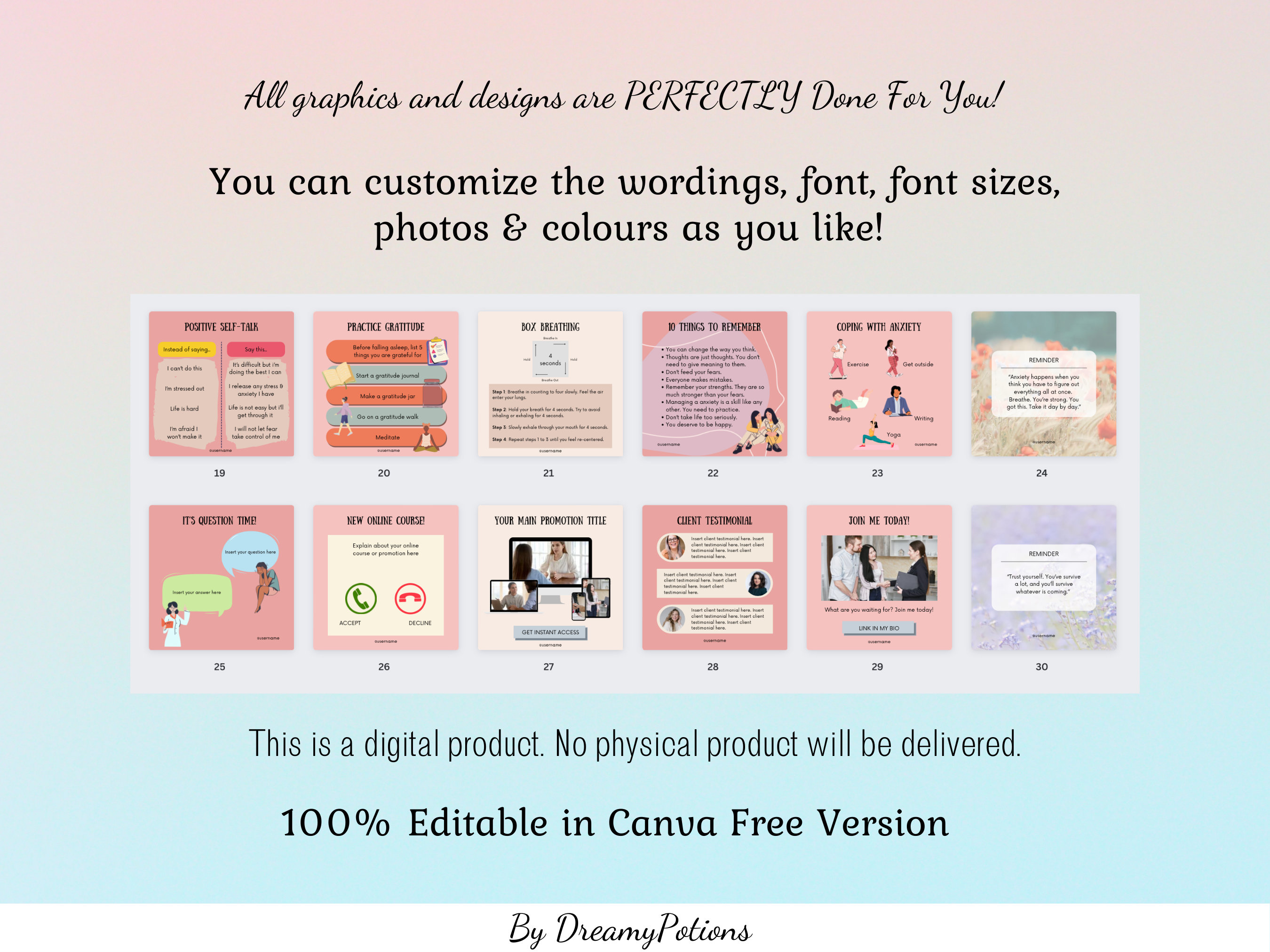 30 Done for You Anxiety Engagement Social Media Post, Mental Health ...