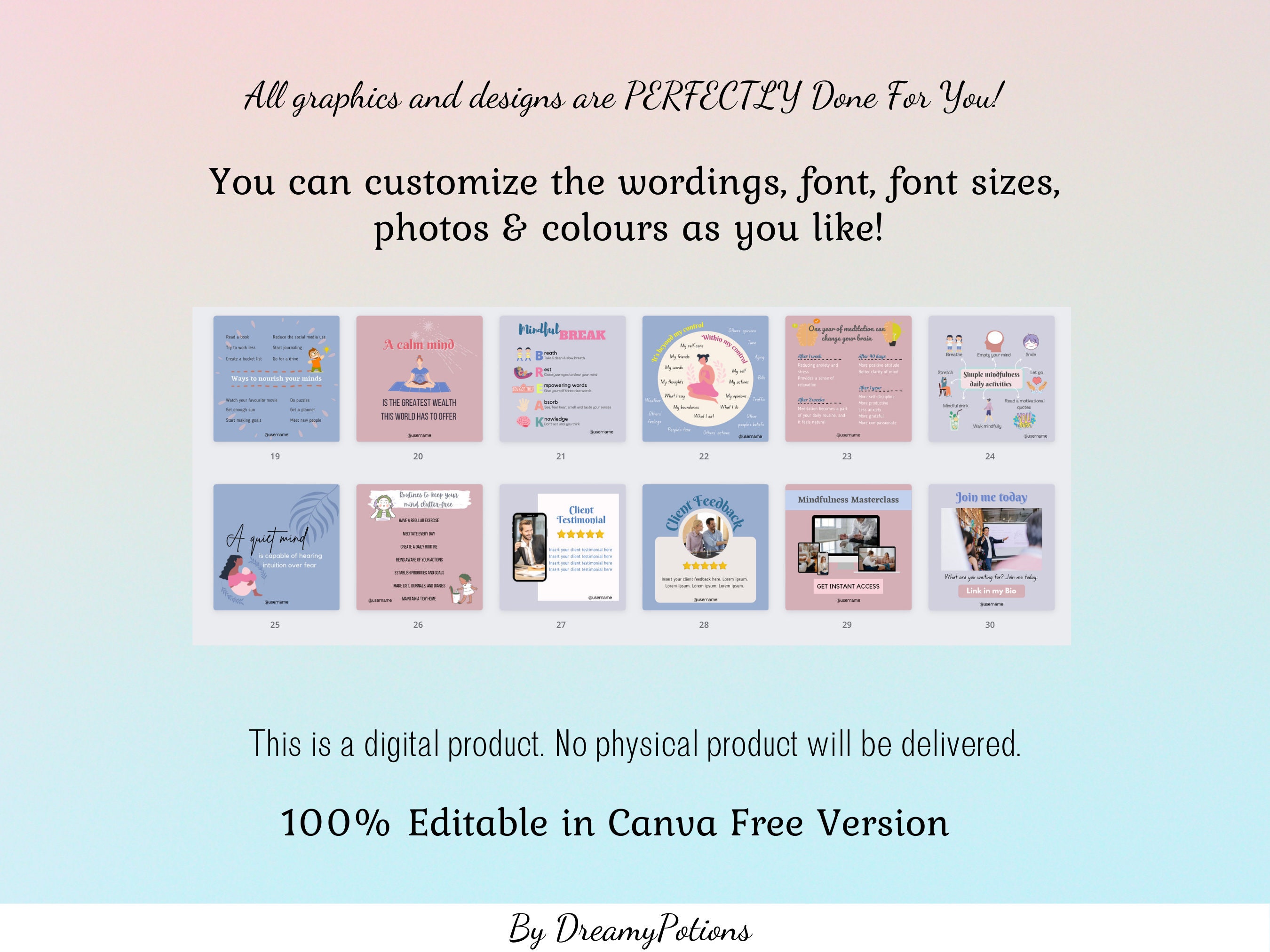 30 Done for You Mindfulness Engagement Social Media Posts, Life Coach ...