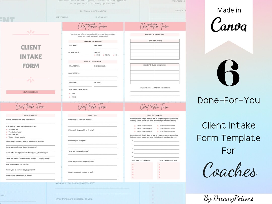 6 Done for You Client Intake Form Template for Coaches, Client Coaching ...