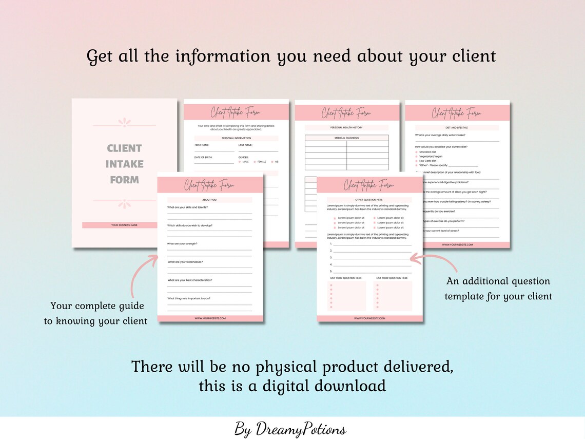 6 Done for You Client Intake Form Template for Coaches, Client Coaching ...