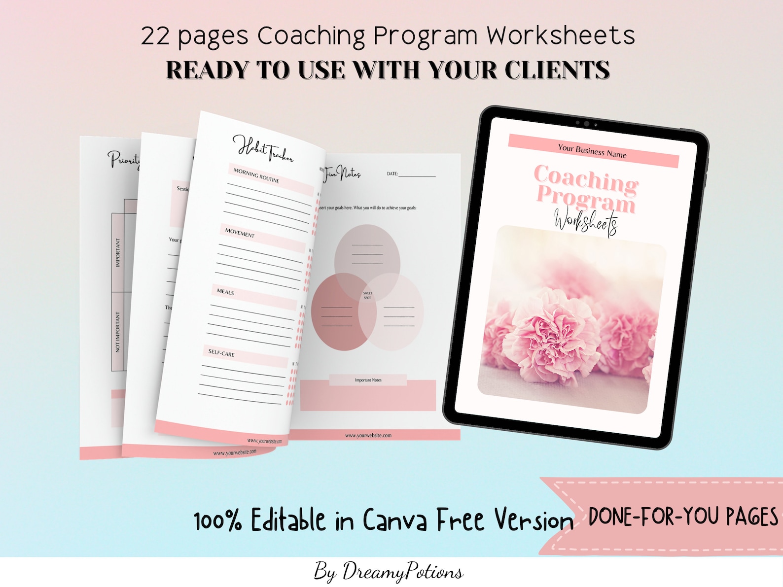 22 Done for You Coaching Program Worksheet Templates, Client Session ...