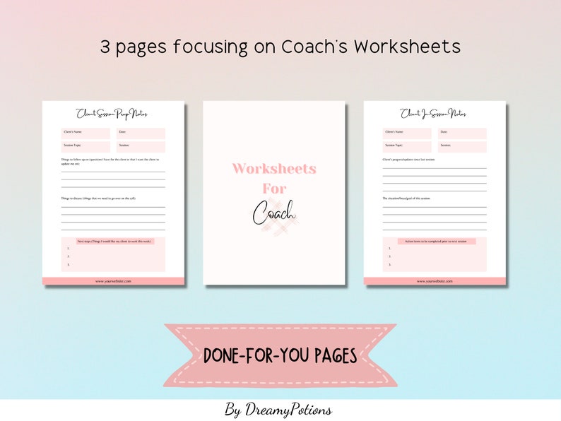 22 Done for You Coaching Program Worksheet Templates, Client Session ...