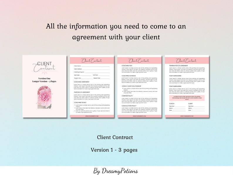 6 Client Contract Templates for Coaches, Business Contract Form ...