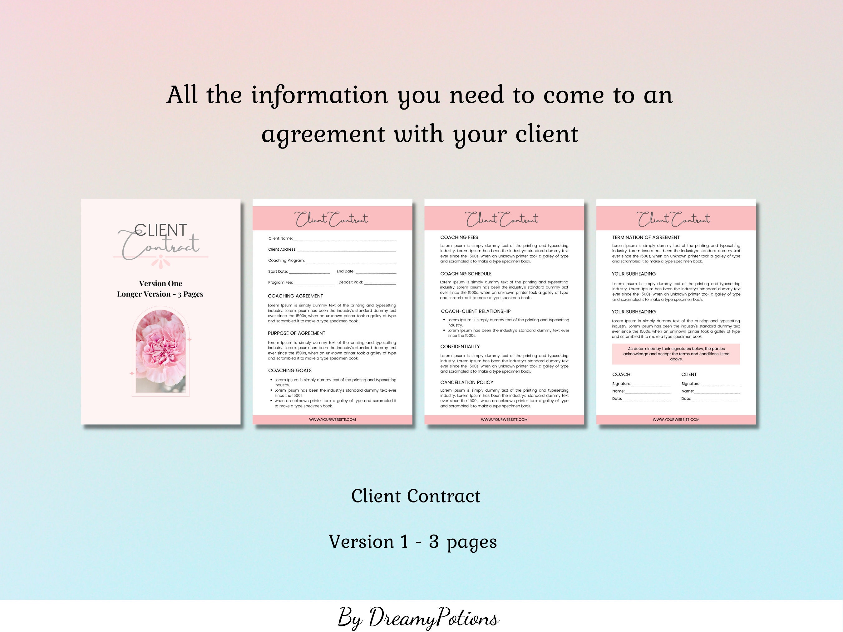 6 Client Contract Templates for Coaches, Business Contract Form ...