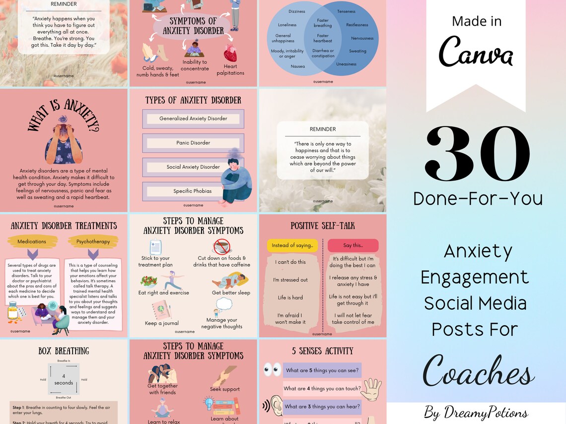 30 Done for You Anxiety Engagement Social Media Post, Mental Health ...
