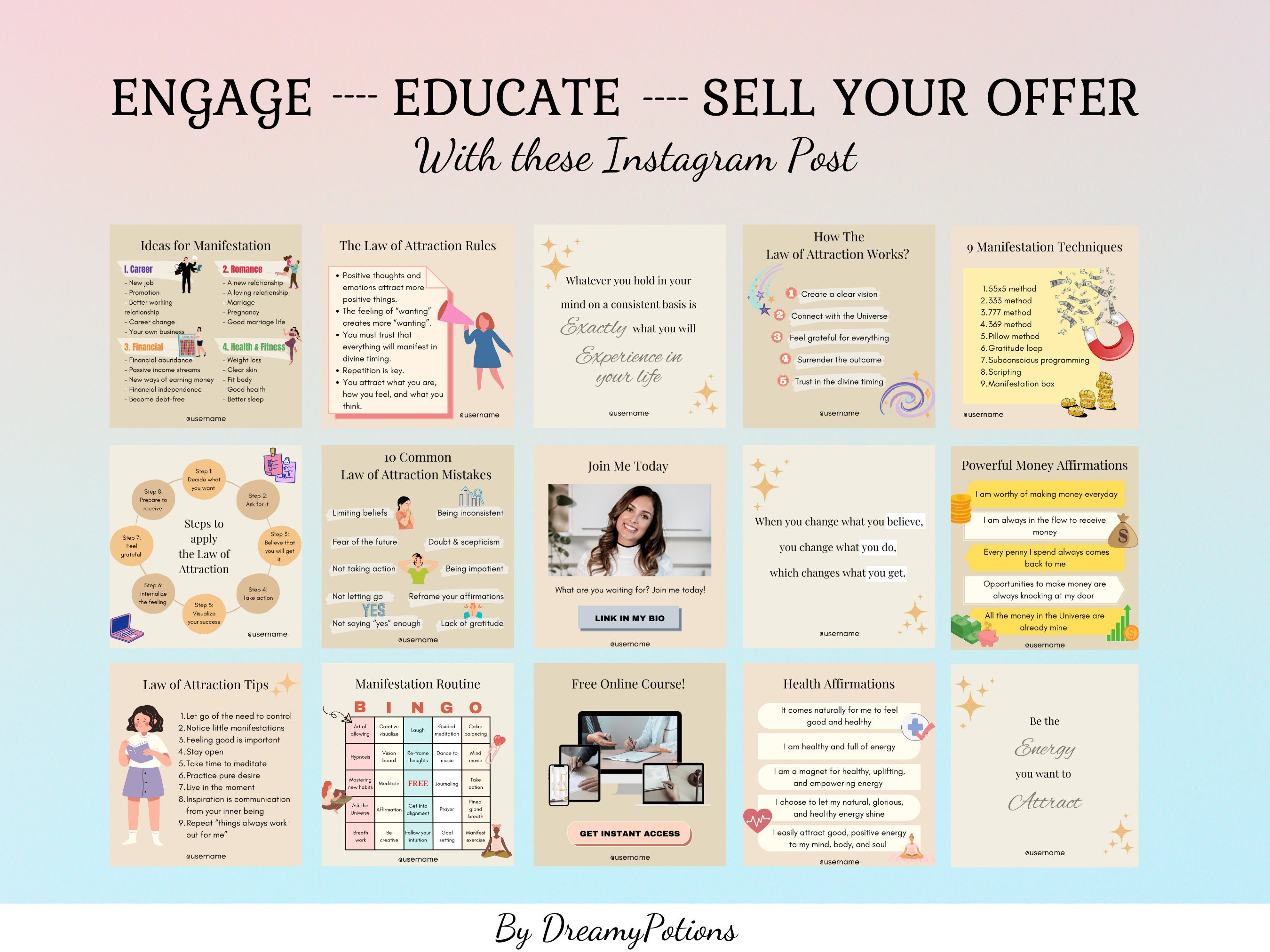 30 Done for You Law of Attraction Instagram Posts, Business Coach ...