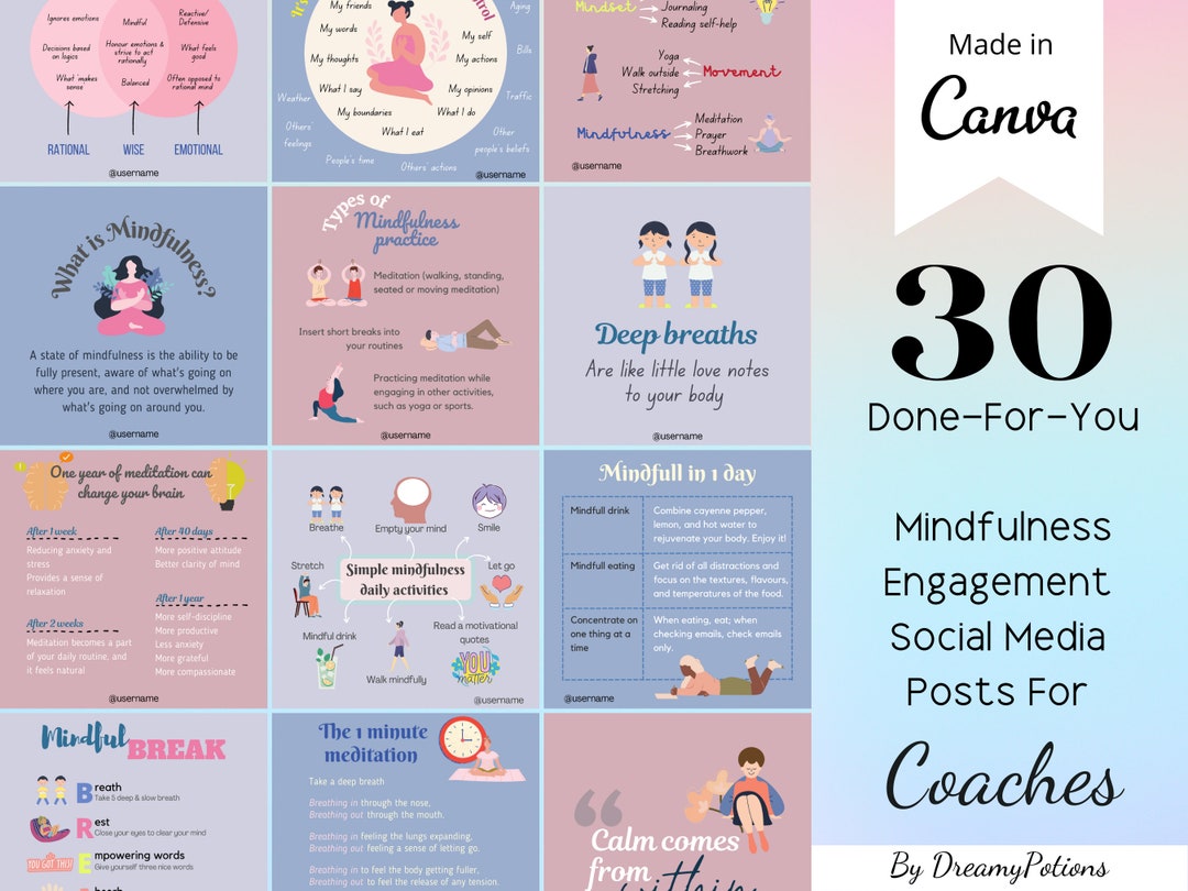 30 Done for You Mindfulness Engagement Social Media Posts, Life Coach ...