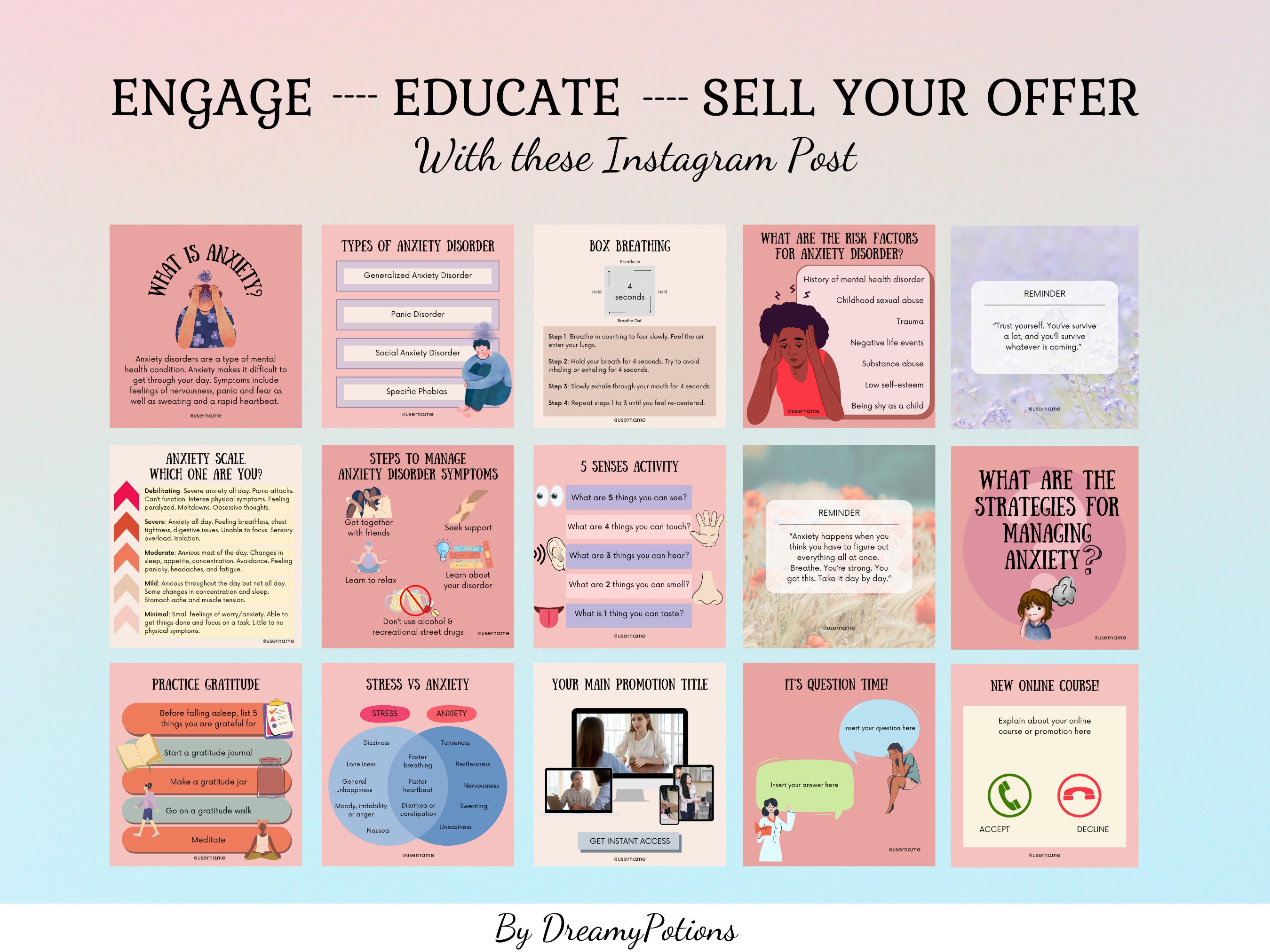 30 Done for You Anxiety Engagement Social Media Post, Mental Health ...