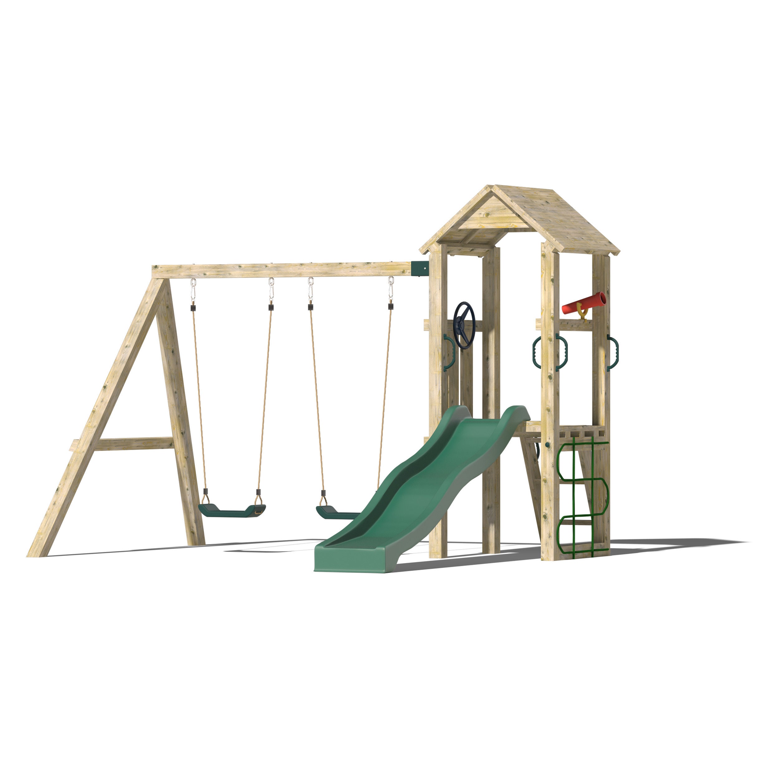 Climbing Frame With Slide, Cargo Net and 2 X Swings Plans & Assembly ...