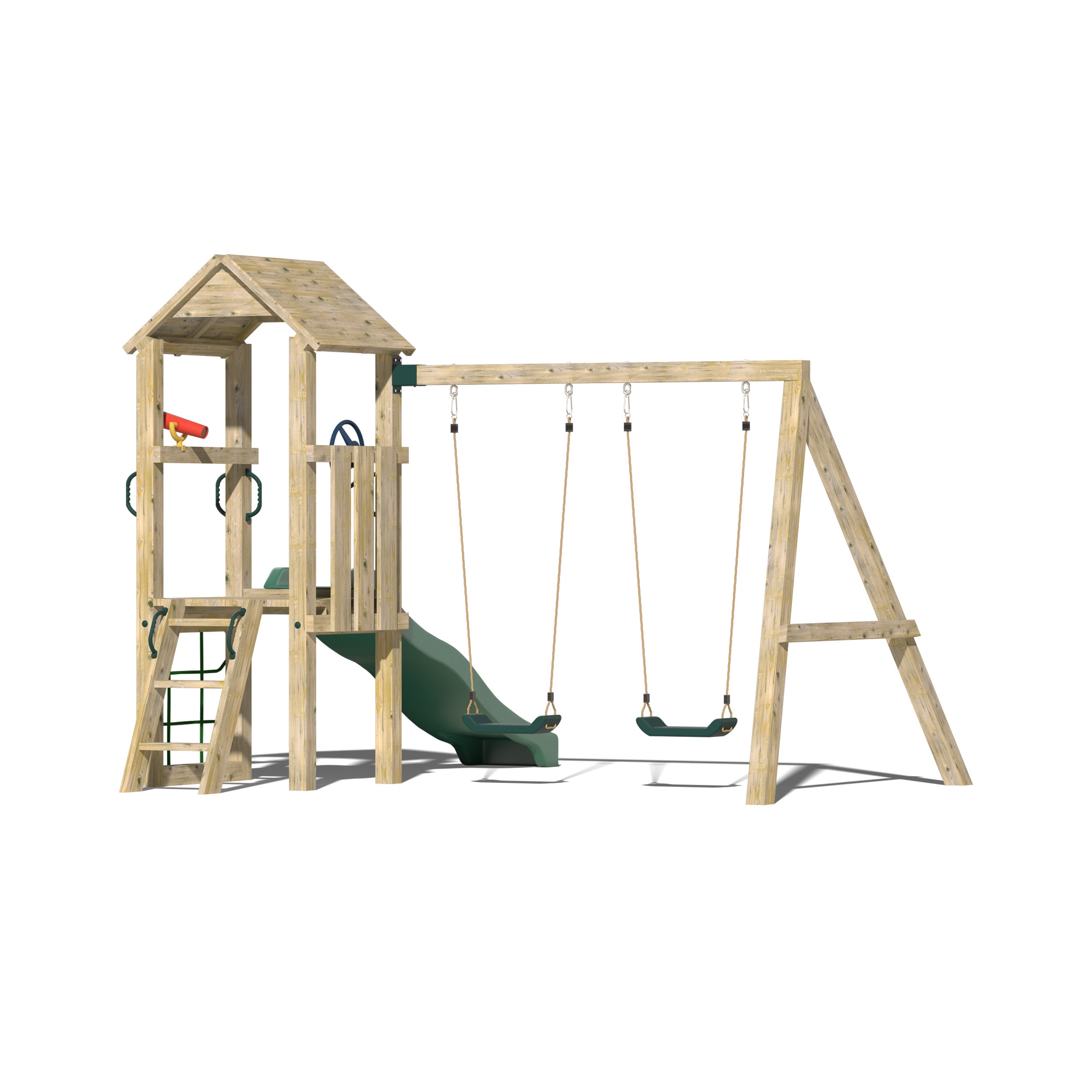 Climbing Frame With Slide, Cargo Net and 2 X Swings Plans & Assembly ...