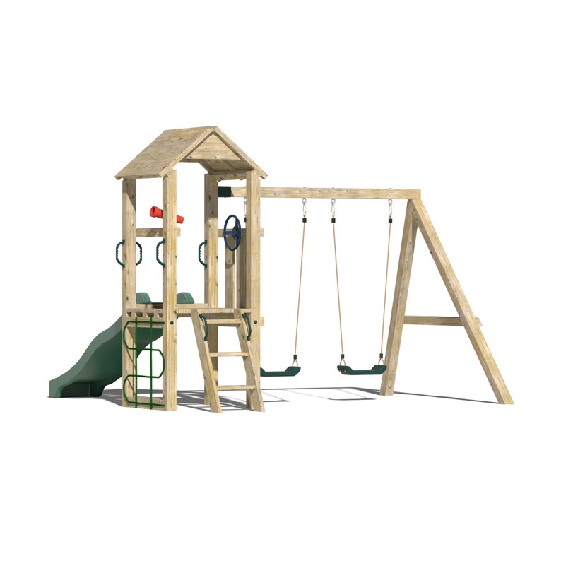Climbing Frame With Slide, Cargo Net and 2 X Swings Plans & Assembly ...