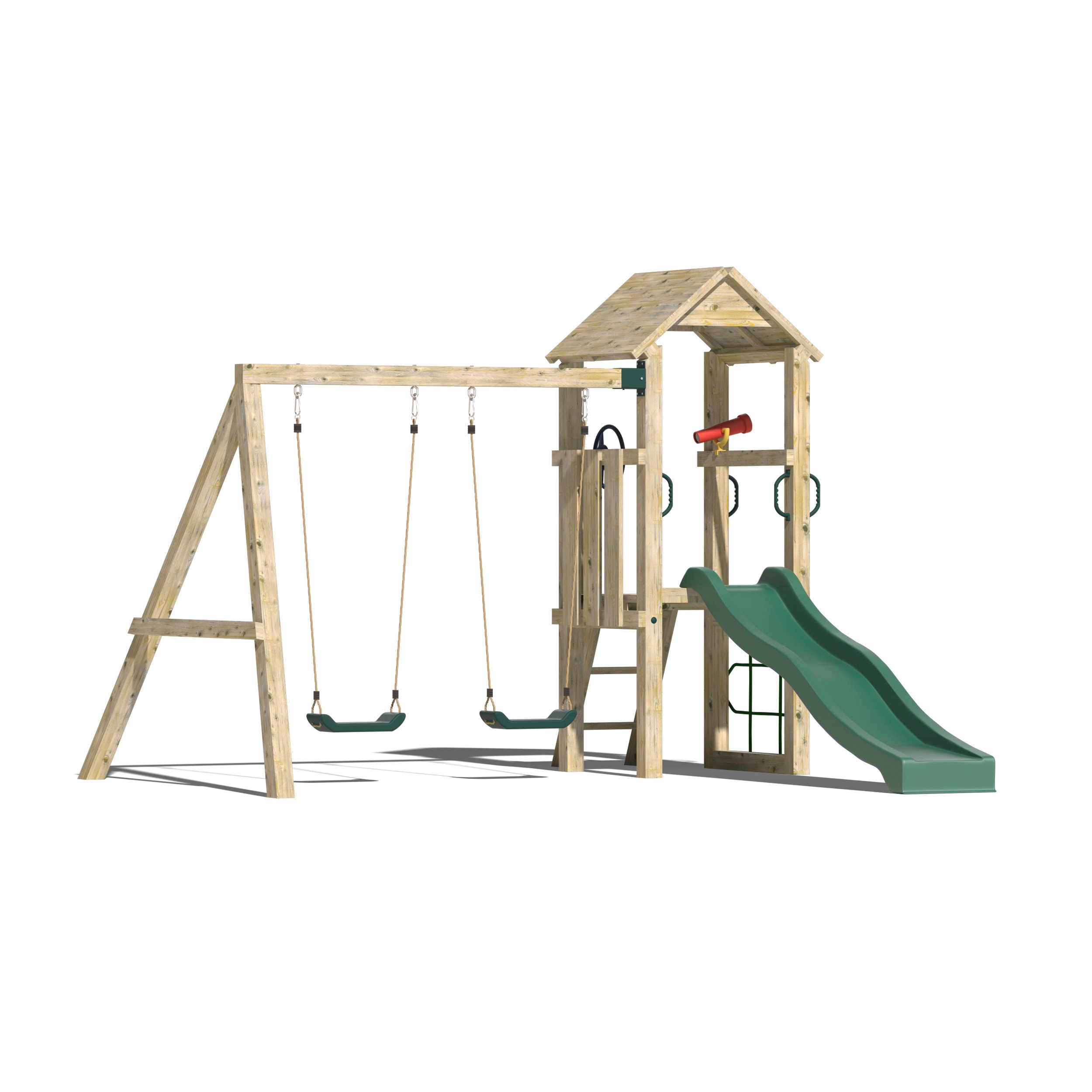 Climbing Frame With Slide, Cargo Net and 2 X Swings Plans & Assembly ...