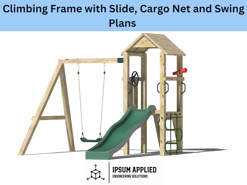DIY Wooden Kids Climbing Frame Plans With Slide, Cargo Net & Swing - Etsy