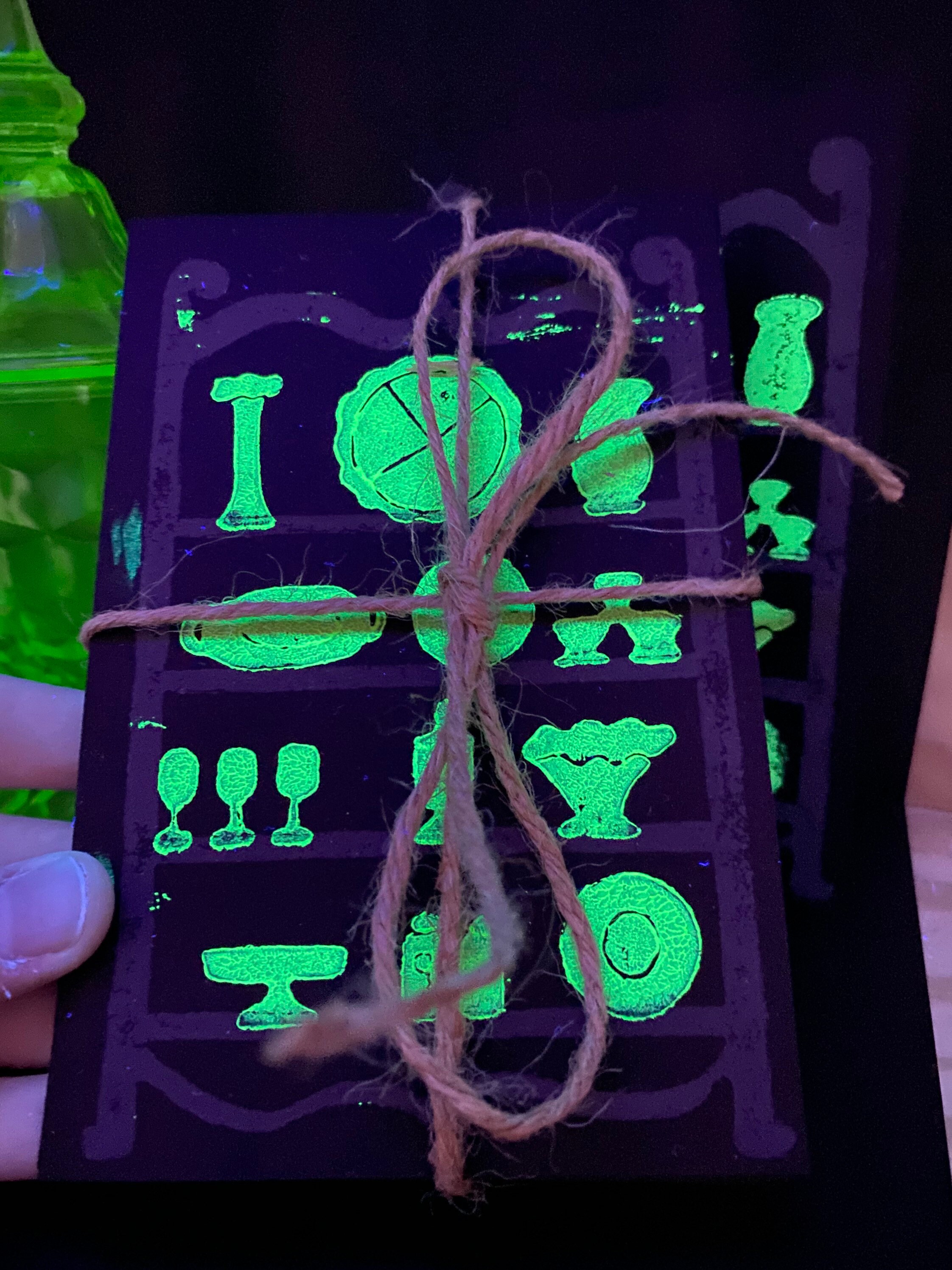 Uranium Glass Curio Cabinet Handmade Block Printed Odd Greeting Card - Etsy