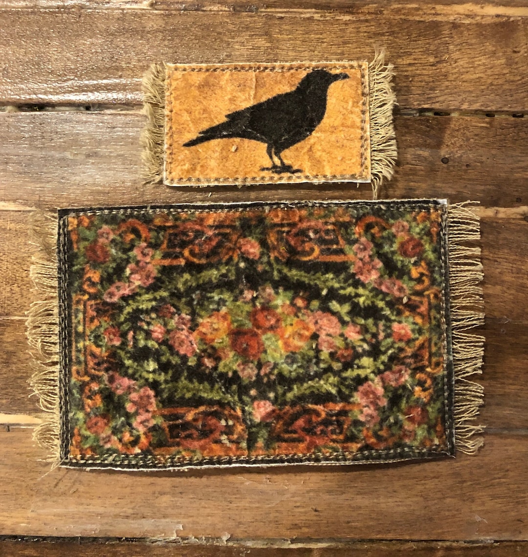 Faerie House Halloween Rug Set, Floral and Crow Rugs With Fringe, Mouse ...