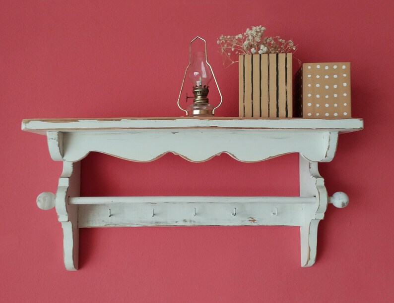 Vintage Kitchen Wall Shelf With Hooks, Rustic Wall Wooden Shelf,country ...