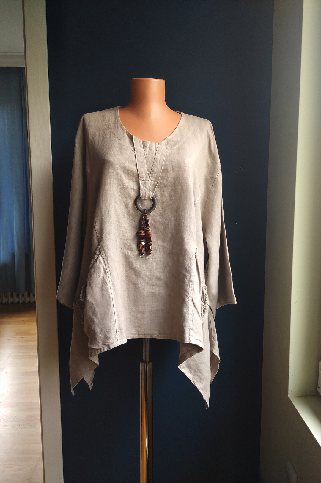 Vintage Women's Linen Tunic Top,plus Size Linen Tunic ,casual Summer 3/ ...