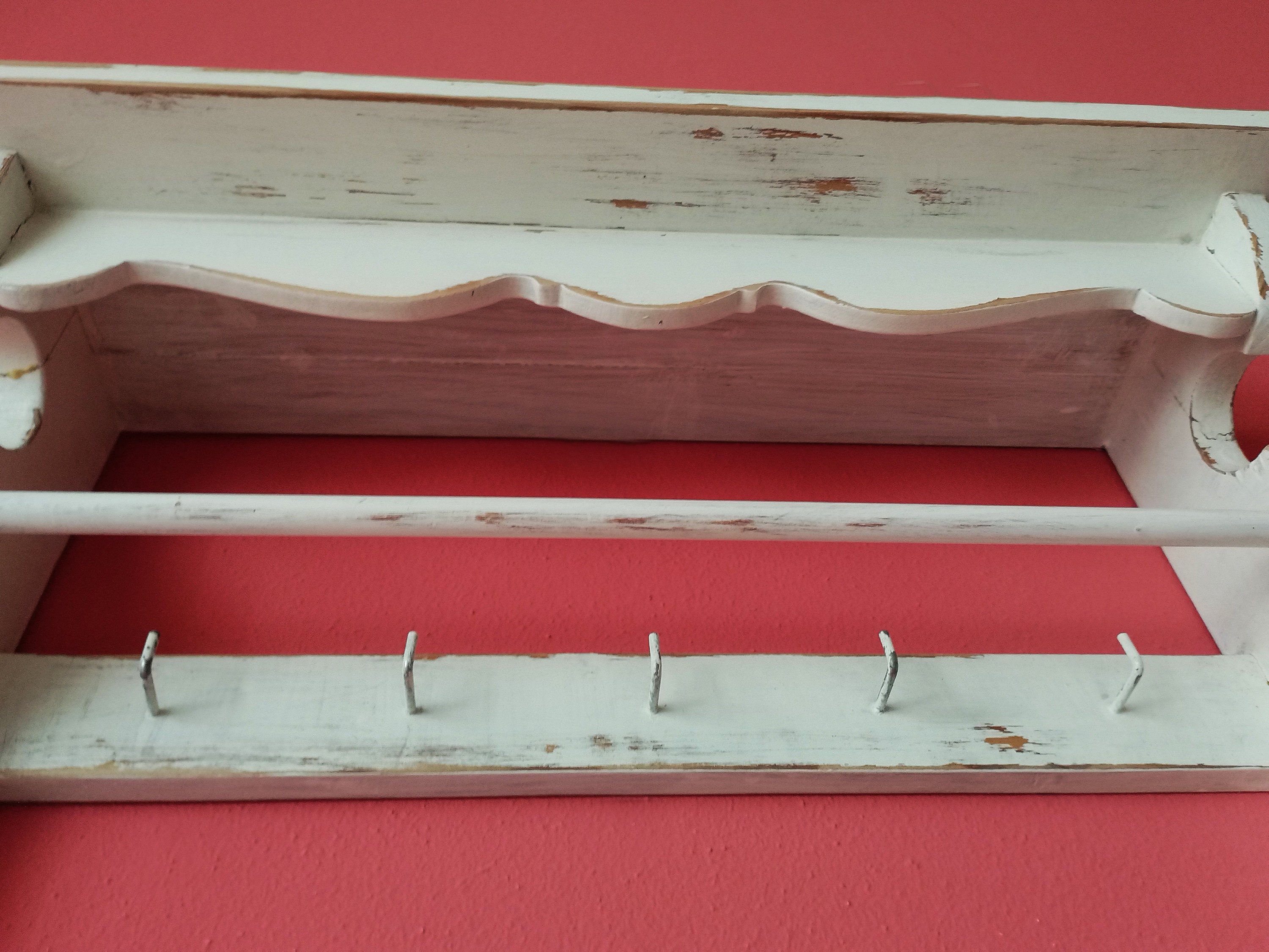 Vintage Kitchen Wall Shelf With Hooks, Rustic Wall Wooden Shelf,country ...