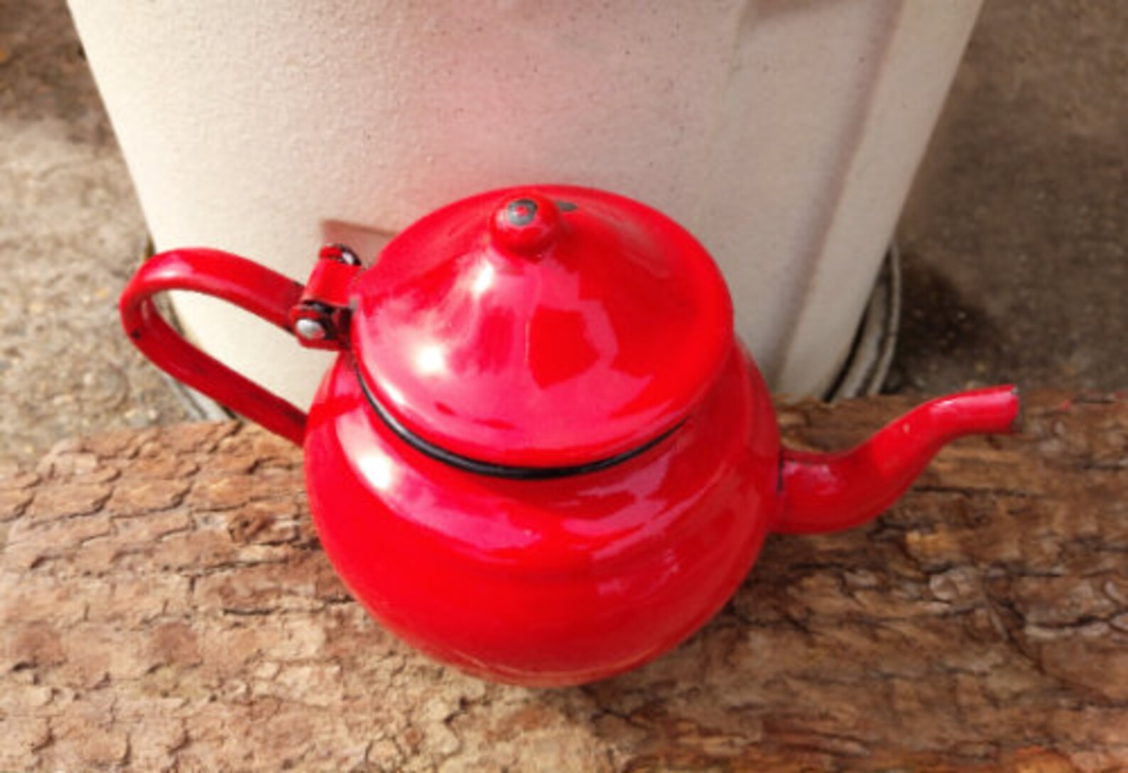 Vintage Enamel Kettle 60's,vintage Red Enamel Teapot,antique Enamelware ...