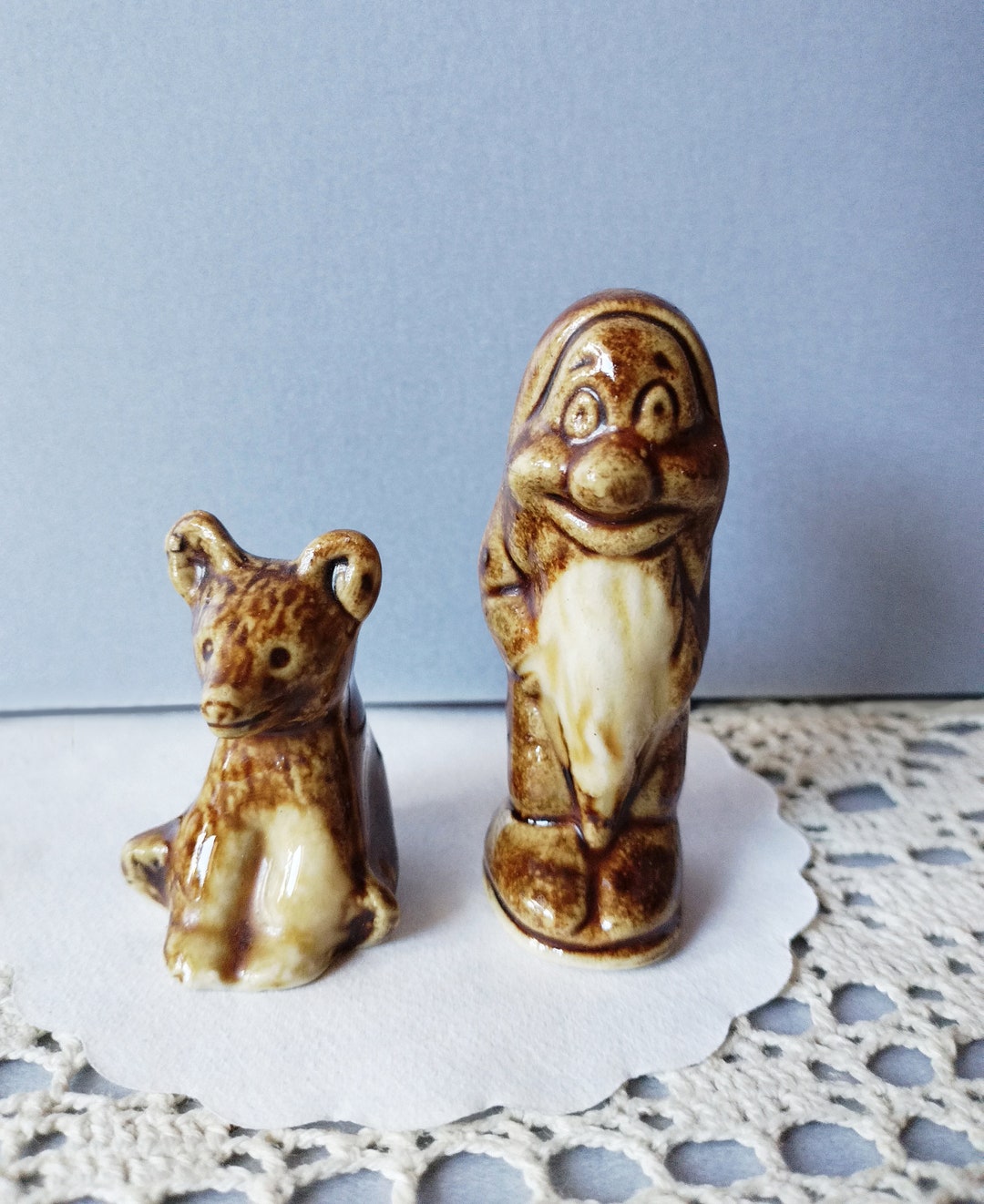 Vintage Ceramic Dwarf and Bear Figurines: 1960s Handmade Set - Etsy