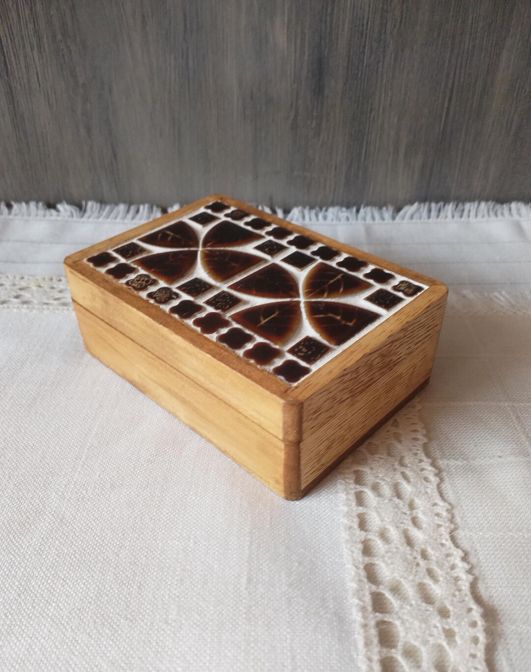 Vintage Tile Mosaic Lid Box,wood Box With Lid, Handmade Trinket Box ...
