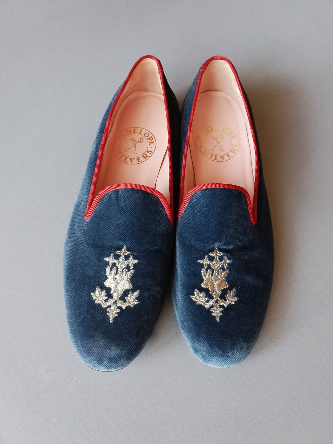 Women's Blue Velvet Slipper Penelope Chilvers,embroidered Velvet ...