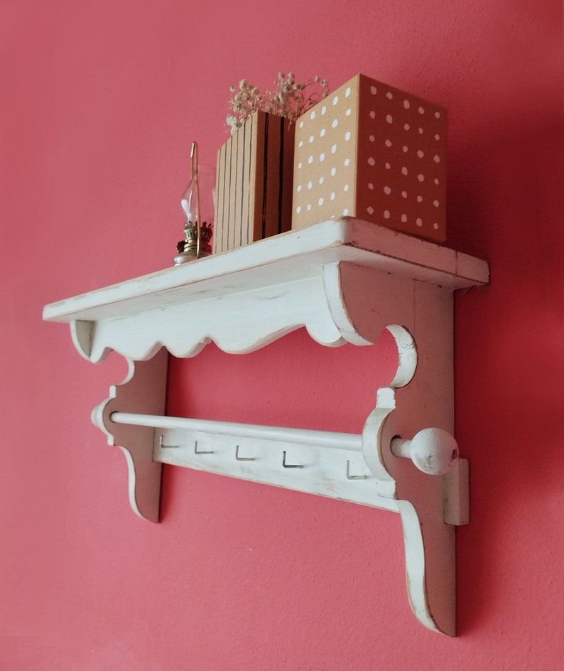 Vintage Kitchen Wall Shelf With Hooks, Rustic Wall Wooden Shelf,country ...