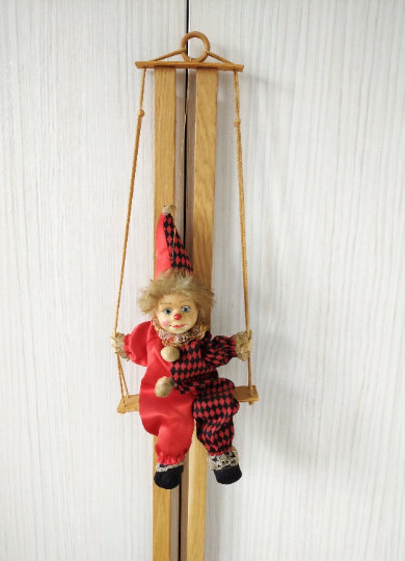 Vintage Hanging Clown on A Swing, Vintage Funny Clown, Vintage Doll, Swinging Marionette Puppet ...