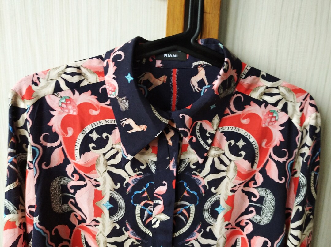 Vintage Riani Navy Ritz Print Blouse , Puttin on the Ritz Shirt ...