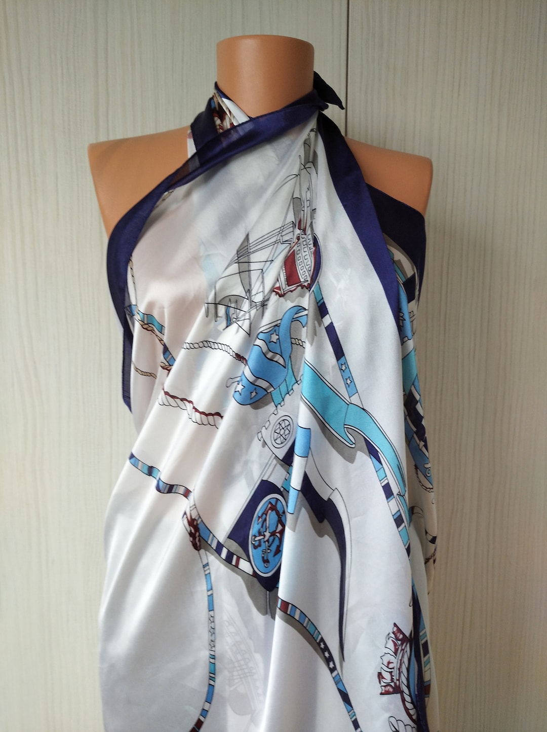 Vintage Women's Silk Scarf,large Silk Scarf ,marine Print Scarf,gift ...