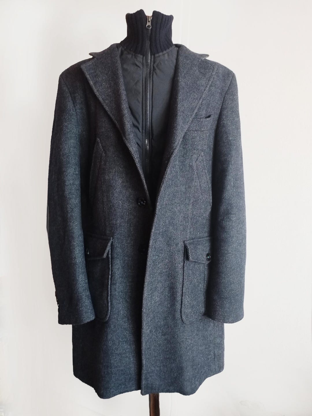 Manuel Ritz Wool Blend Blue Coat Size 48,herringbone-pattern Coat ...