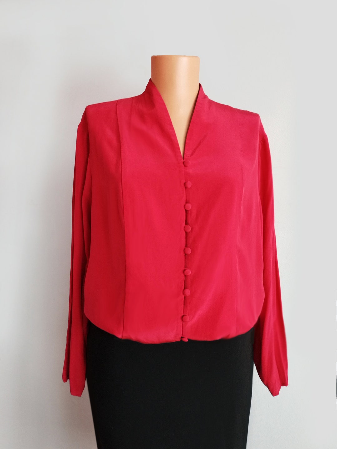 Vintage Red Silk Blouse: Long Sleeve Button-down Shirt - Etsy