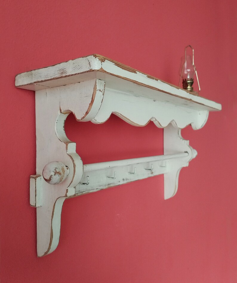 Vintage Kitchen Wall Shelf With Hooks, Rustic Wall Wooden Shelf,country ...