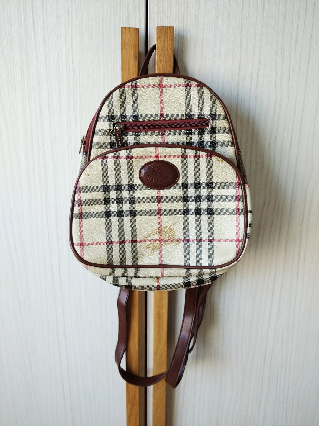 Beige Plaid Faux Leather Backpack Purse: Small Travel Rucksack - Etsy
