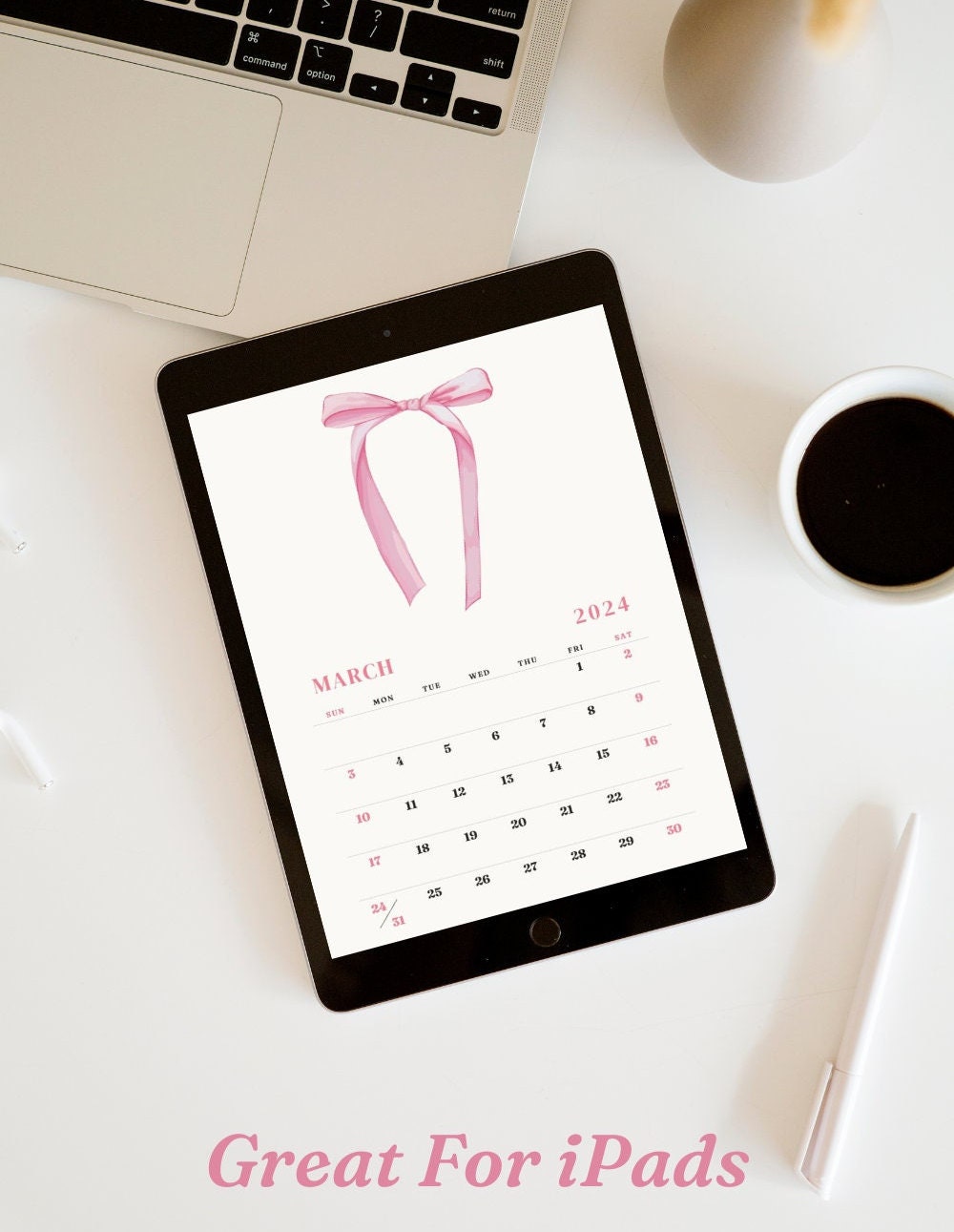 2024 Calendar, Coquette Planner, Goodnotes Calendar, Digital Calendar ...