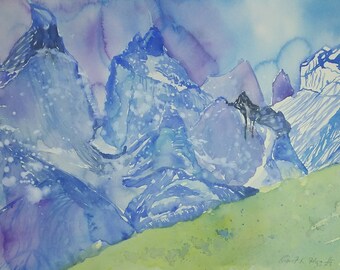 Torres Del Paine Patagonia Mountain Landscape Ink Drawing Print - Etsy