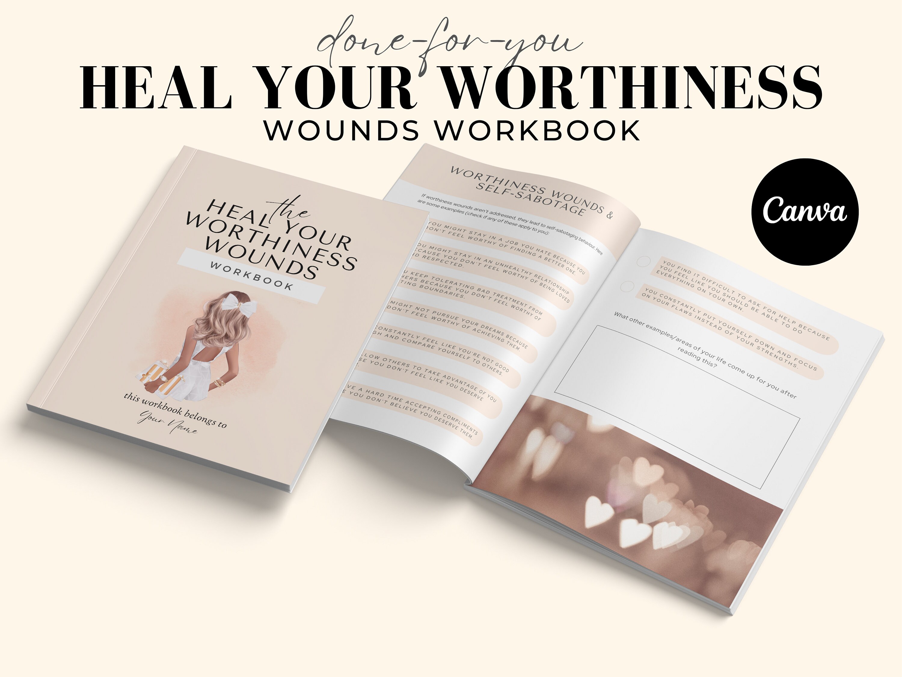 Heal Your Worthiness Wounds Workbook Template Editable Canva Workbook ...