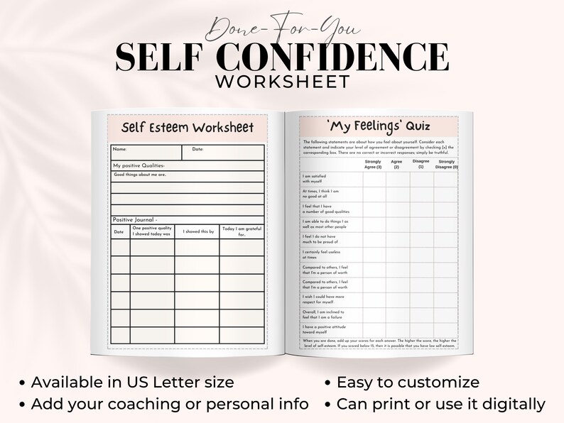 Self Confidence Worksheet Printable, Done for You Workbook, Content for ...