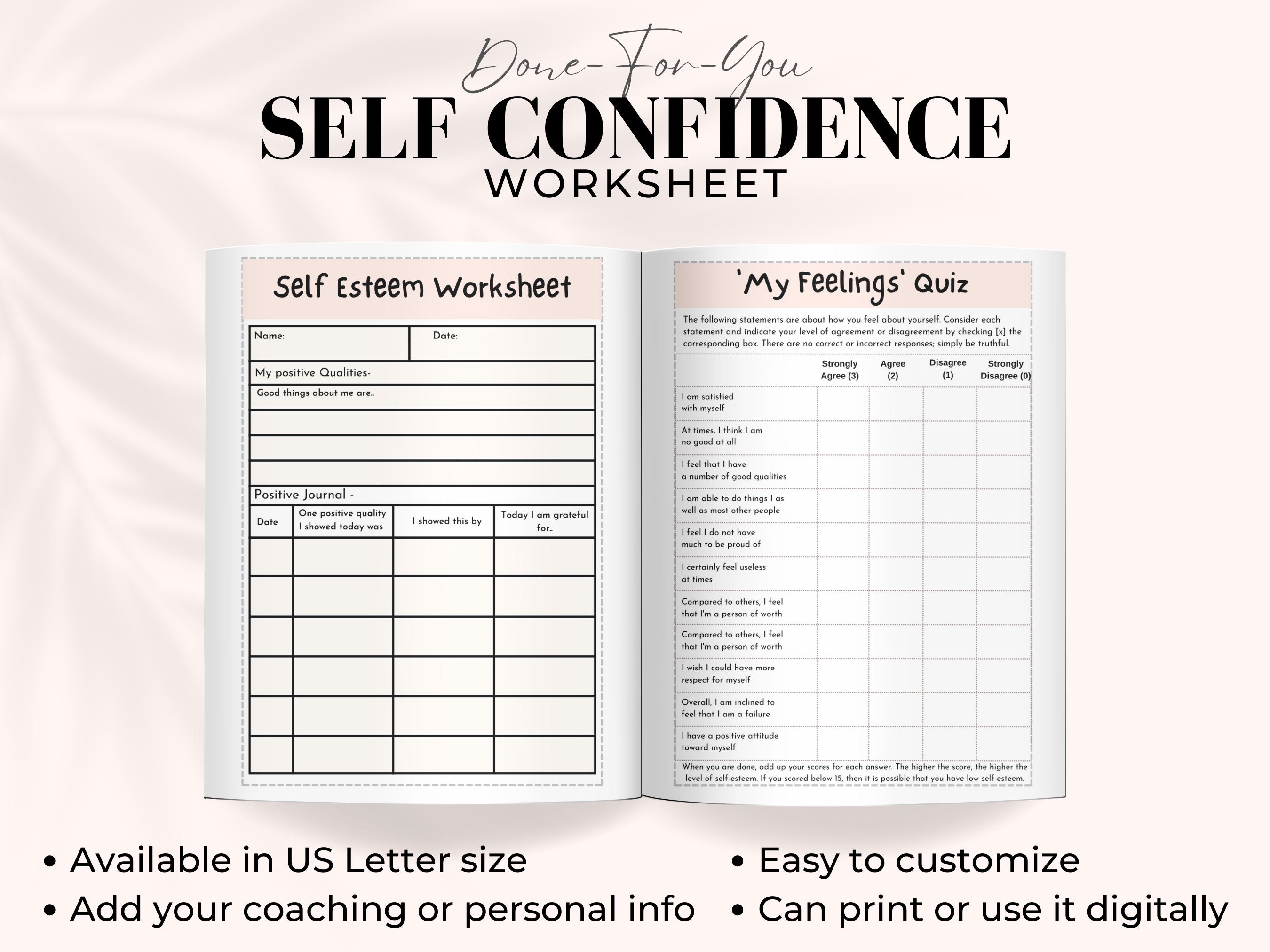 Self Confidence Worksheet Printable, Done for You Workbook, Content for ...