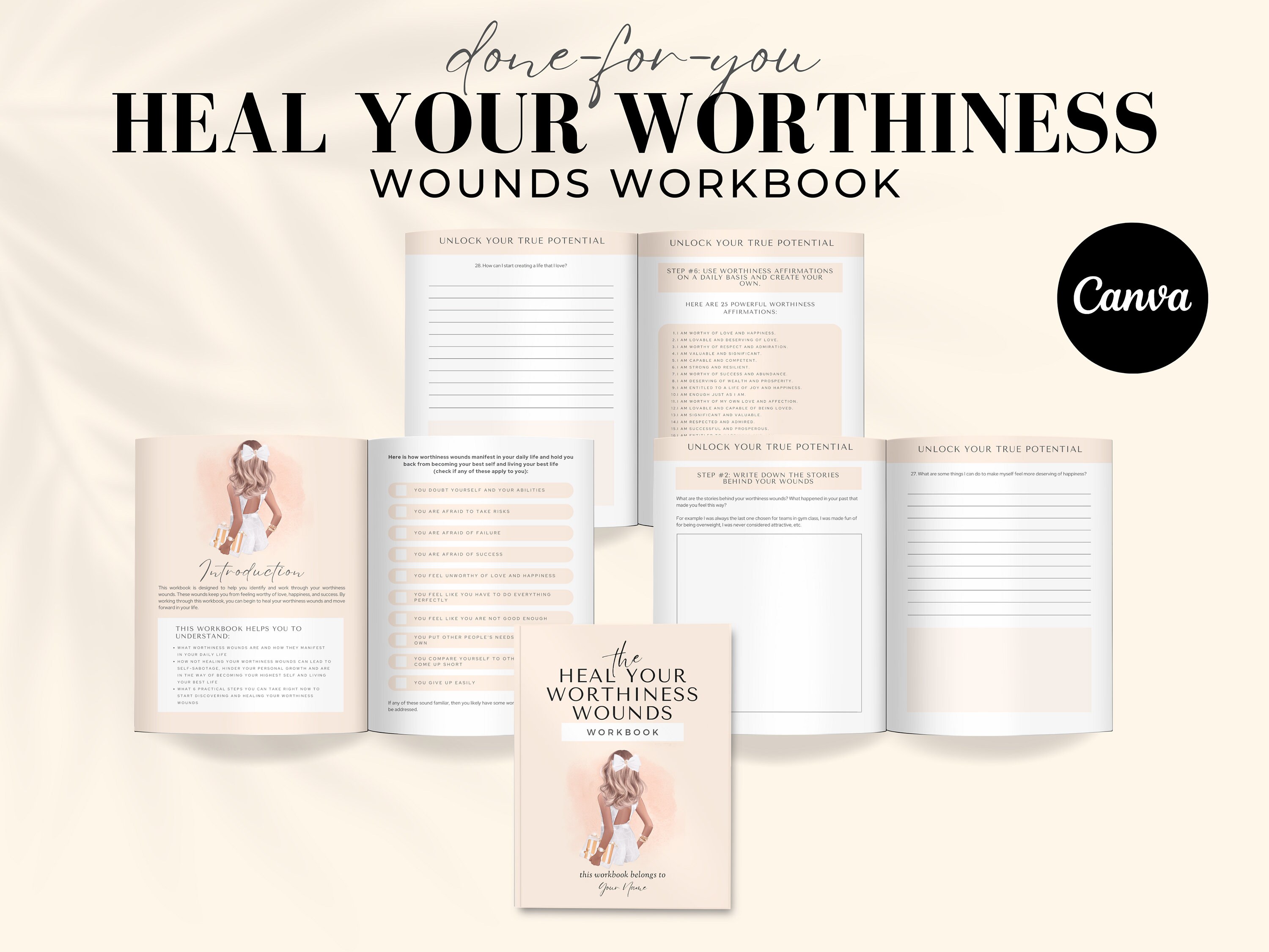 Heal Your Worthiness Wounds Workbook Template Editable Canva Workbook ...