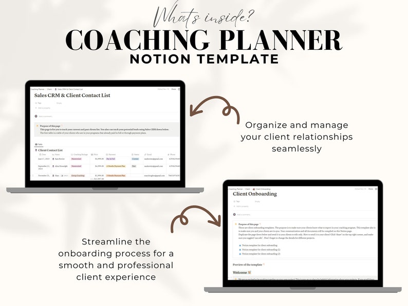 Notion Template Coaching Planner, Coach Client Onboarding, Aesthetic Client Dashboard, Notion ...